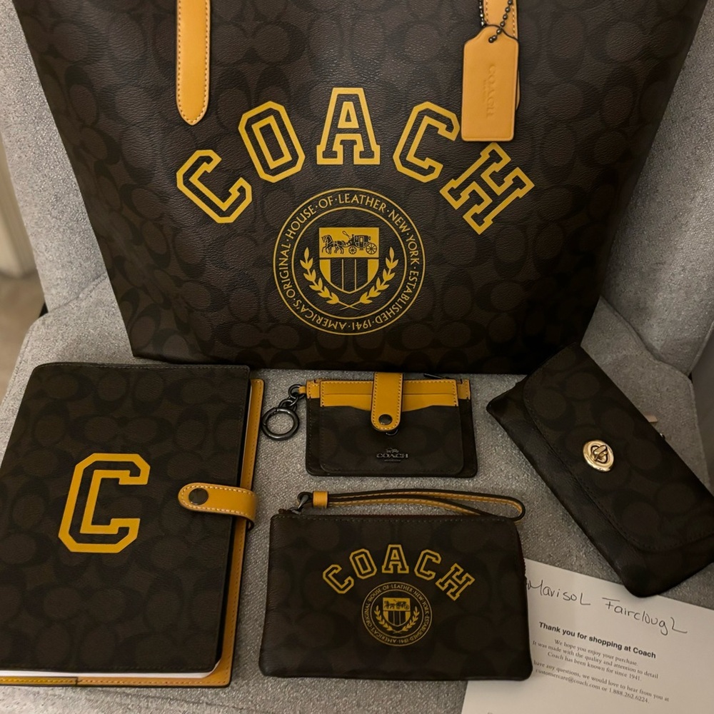 Coach Varsity Tote Signature Canvas Bundle - Gem